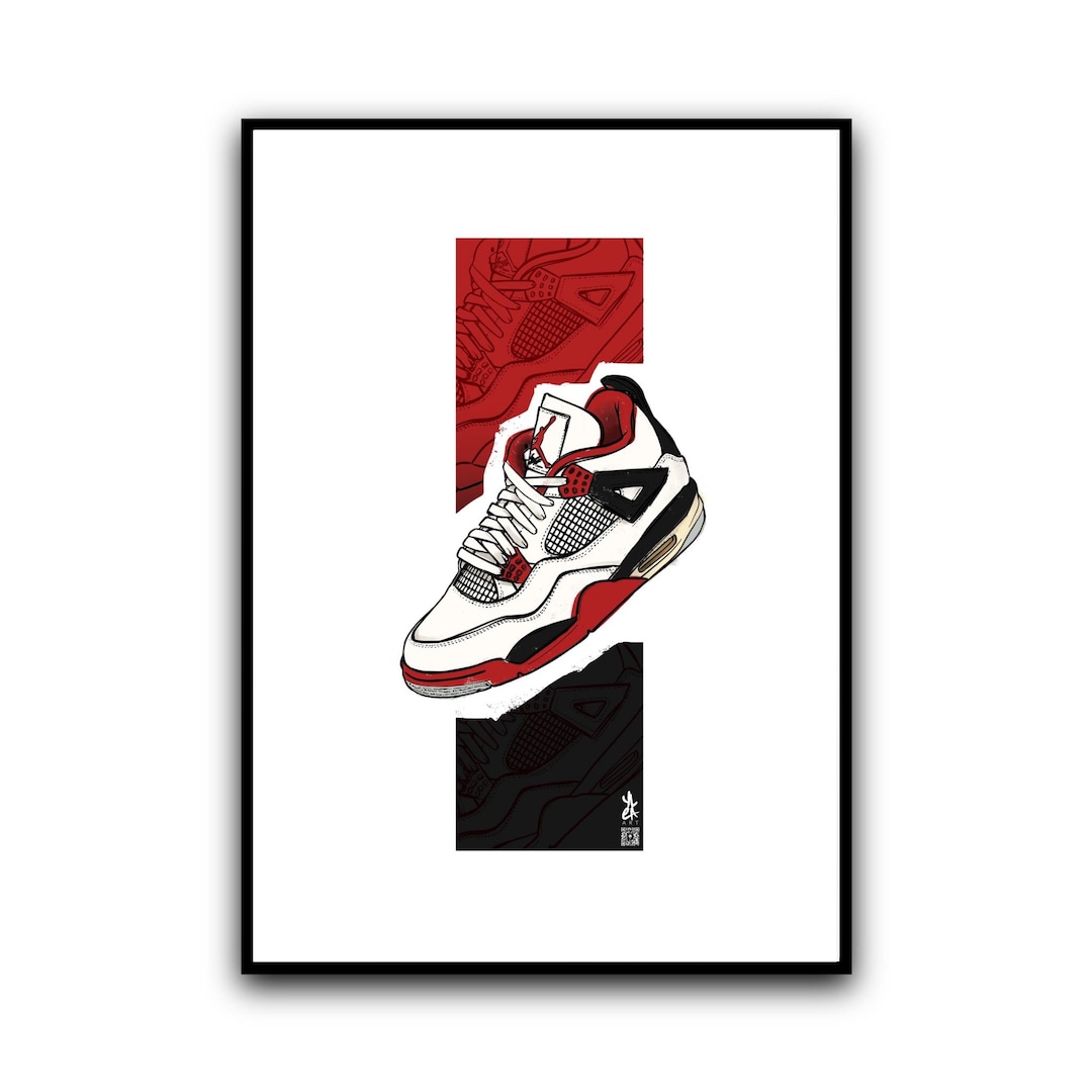 Jordan 4 Poster - Sneakers Poster - Drawing Illustration - Digital - A3 ...
