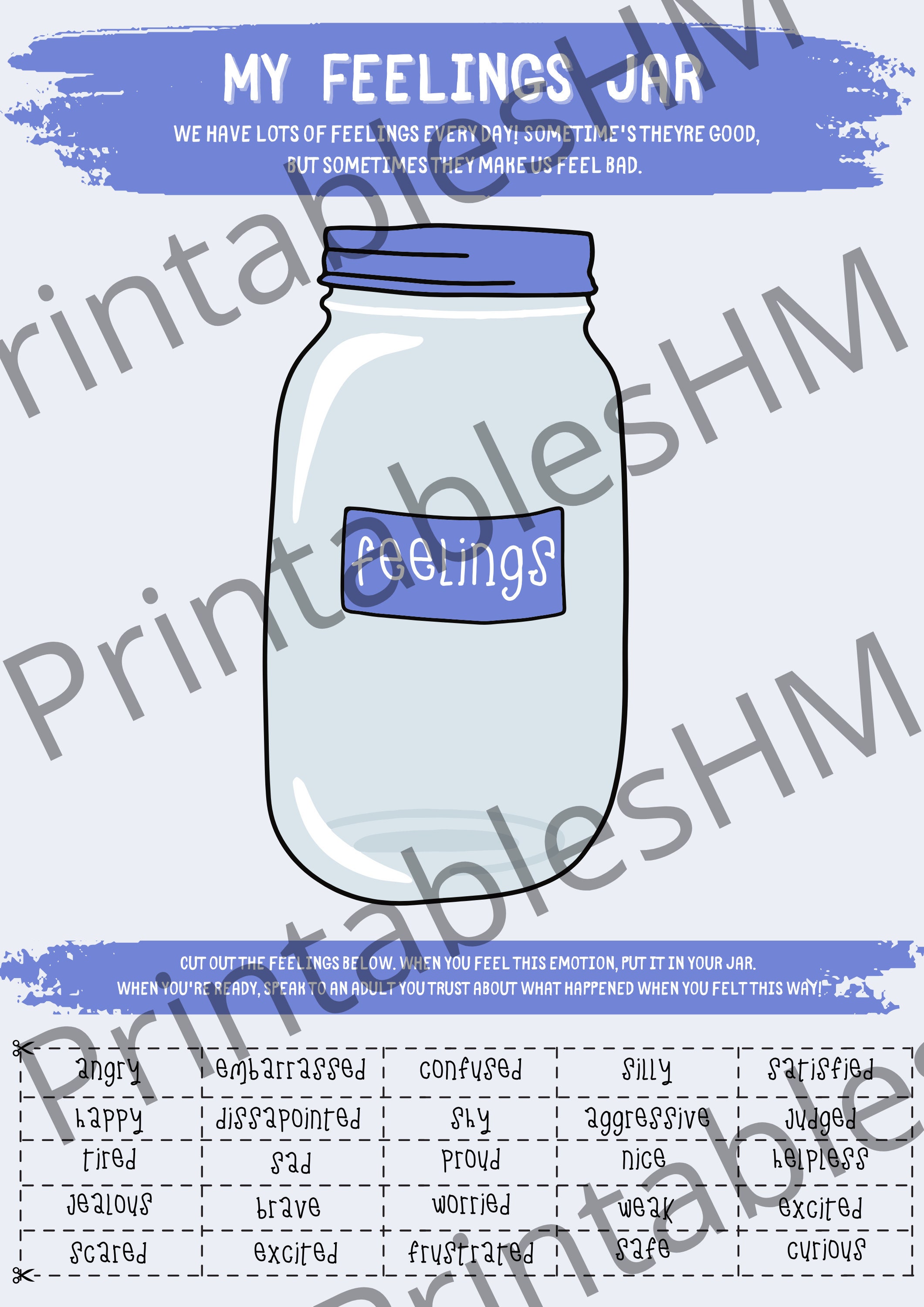My Feelings Jar INSTANT DOWNLOAD Printable Worksheet for - Etsy
