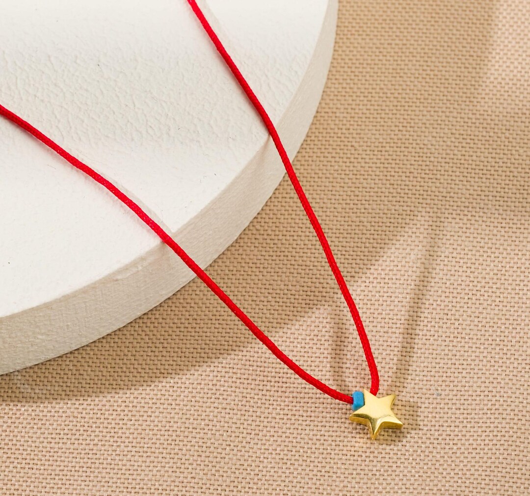 Star Charm Blue Beaded Red String Necklace Dainty Star Pendant Necklace ...