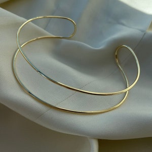 Gold Neck Cuff/ Gold Plated Hammered Wire Choker/ Double Wire Necklace ...