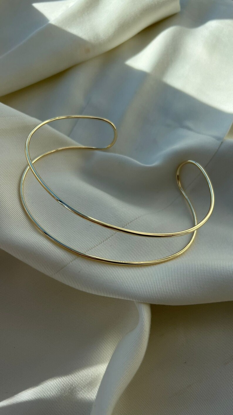 Gold Neck Cuff/ Gold Plated Hammered Wire Choker/ Double Wire Necklace ...