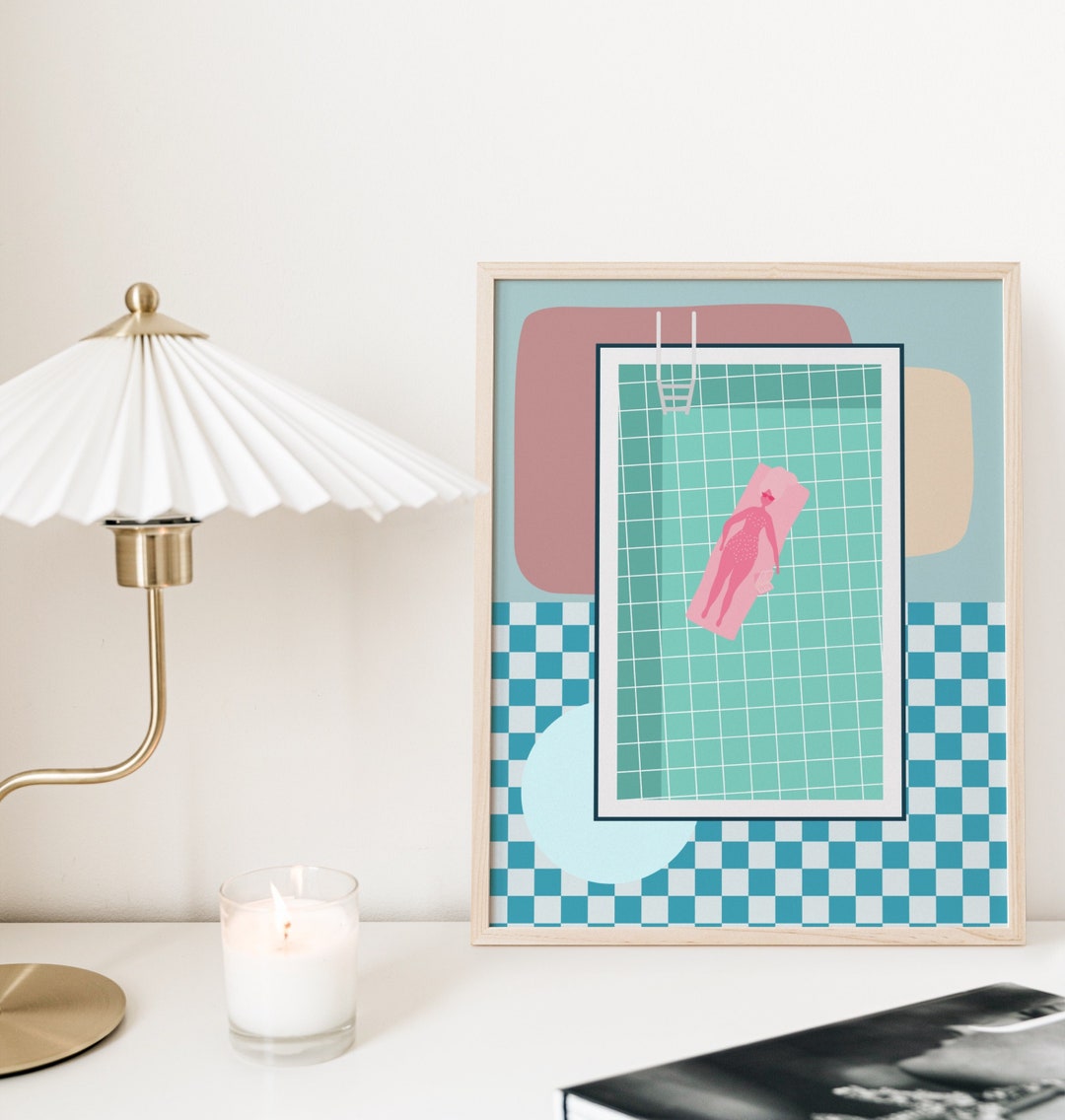 Pool Print Swimming Pool Wall Art Colorful Digital Art Retro Poolside ...