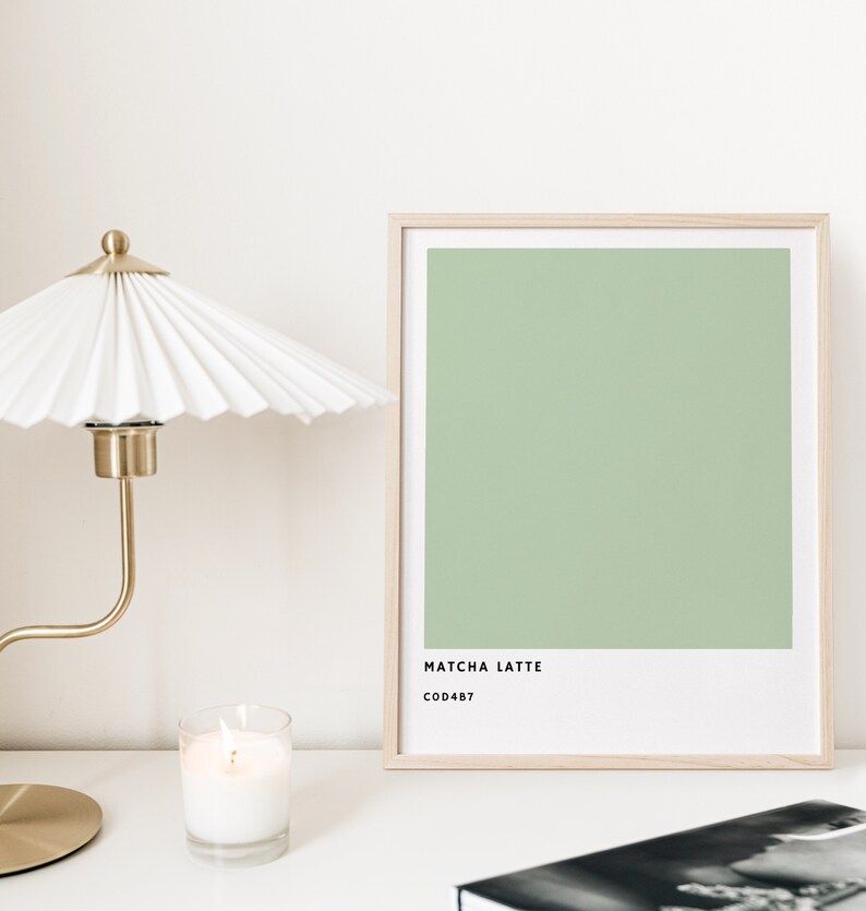 Sage Green Pantone Print Matcha Latte Art Tea Digital Download Minimal ...
