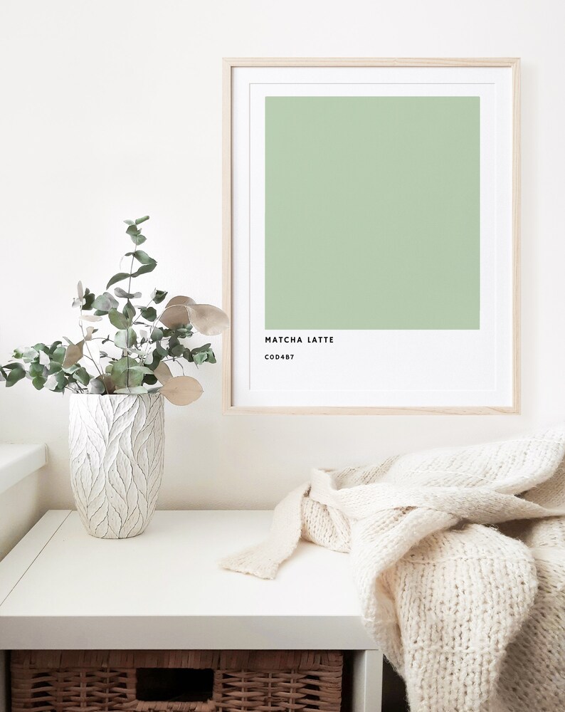 Sage Green Pantone Print Matcha Latte Art Tea Digital Download Minimal ...
