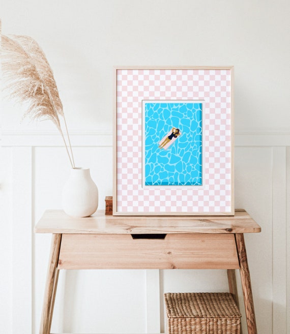Swimming Pool Print Pink Pool Poster Pool Float Art Boho - Etsy