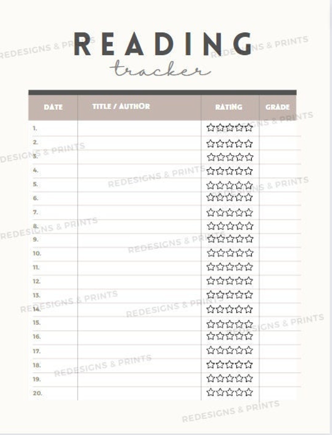 Reading Log, Reading Journal, TBR List, Weekly Reading Goal, Book ...