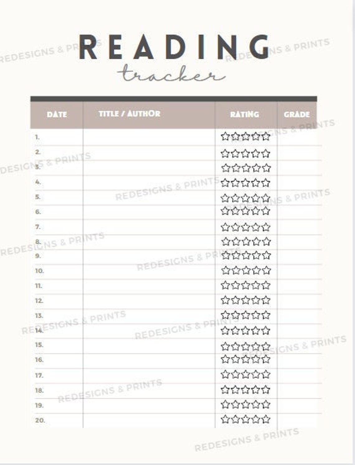 Reading Log, Reading Journal, TBR List, Weekly Reading Goal, Book ...