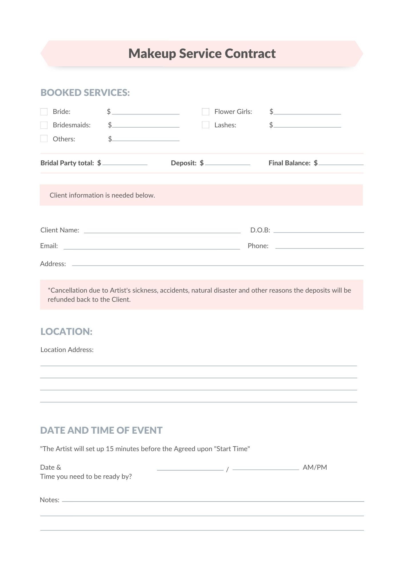 Makeup Contract - Etsy