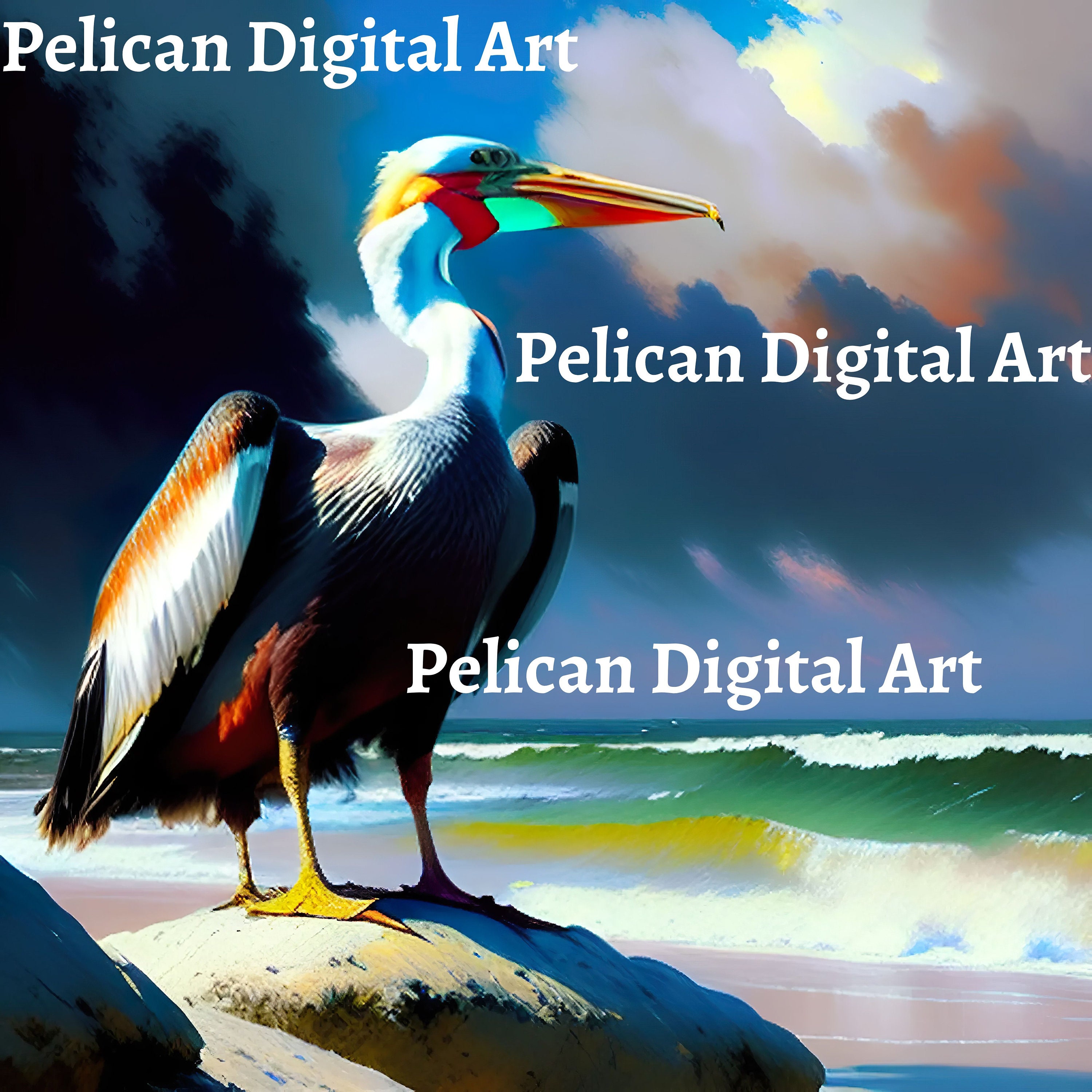 Vibrant Pelican Digital Art, Pelican Art, Pelican Wall Art, Pelican ...