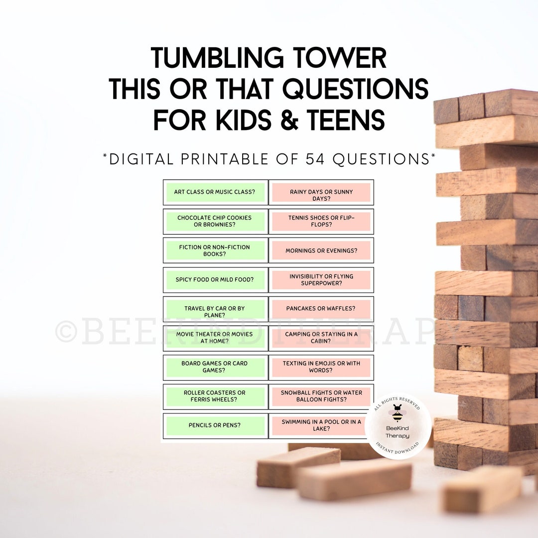 Tumbling Tower Questions for Kids, This or That, Therapy Game Tools ...