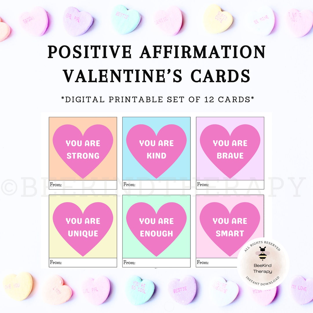 Printable Valentine's Day Cards, Positive Affirmation Valentine's Day ...