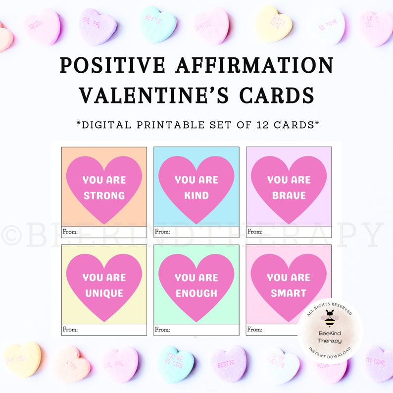 Printable Valentine's Day Cards, Positive Affirmation Valentine's Day ...