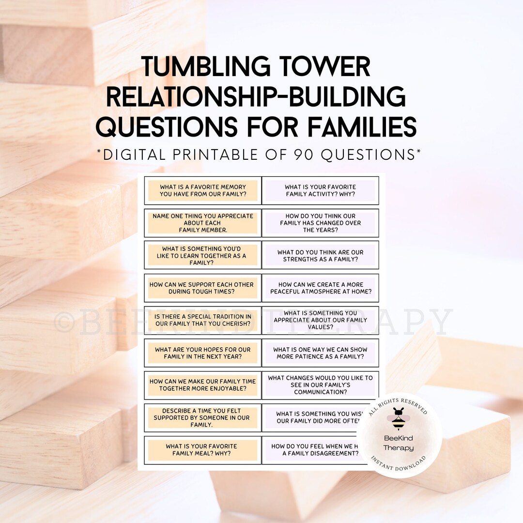 Tumbling Tower Relationship Building Questions for Families, Therapy ...