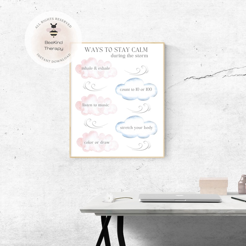 Calm Down Corner Poster: Coping Skills, Therapy Office Decor (digital ...