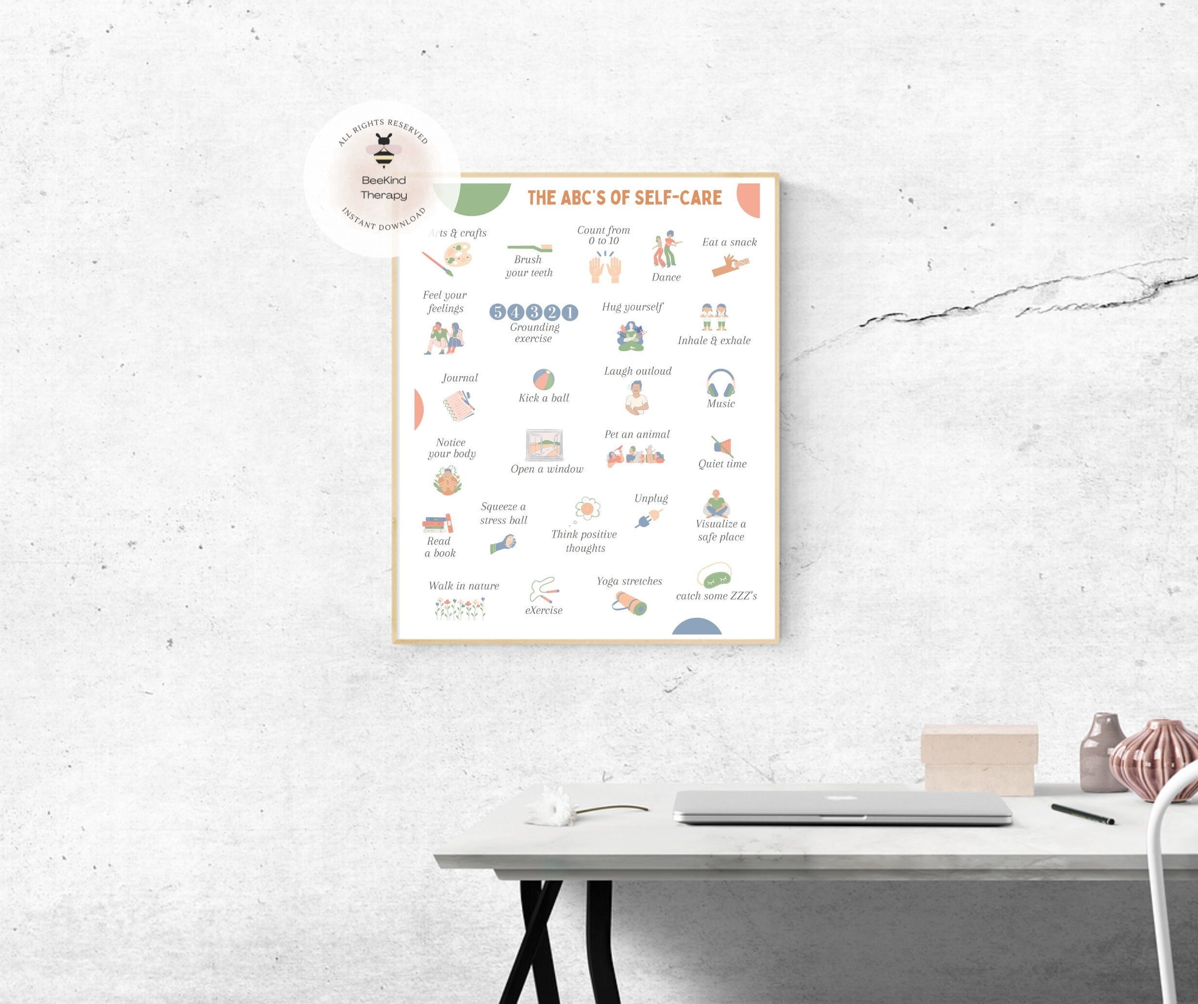 Abc's of Self Care Poster, Therapy Office Decor, Coping Skills, Mental ...