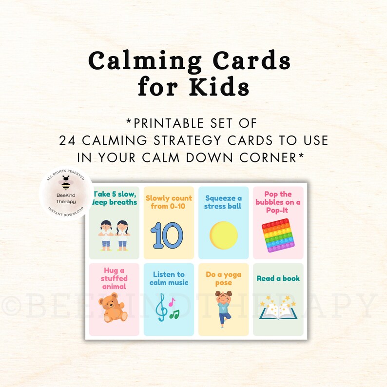 Calm Down Corner Cards for Kids, Coping Skills, Group Therapy Tool ...
