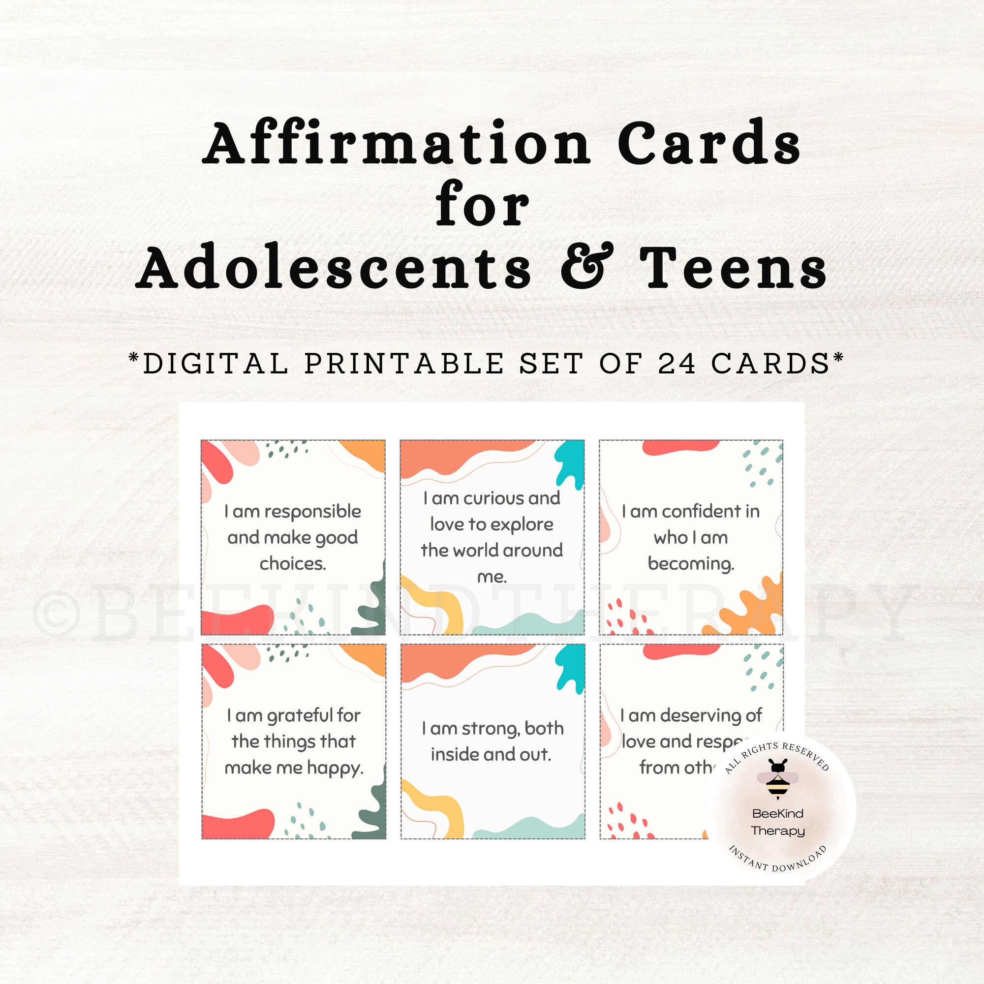 Affirmation Cards for Adolescents and Teens, Group Therapy Tool ...