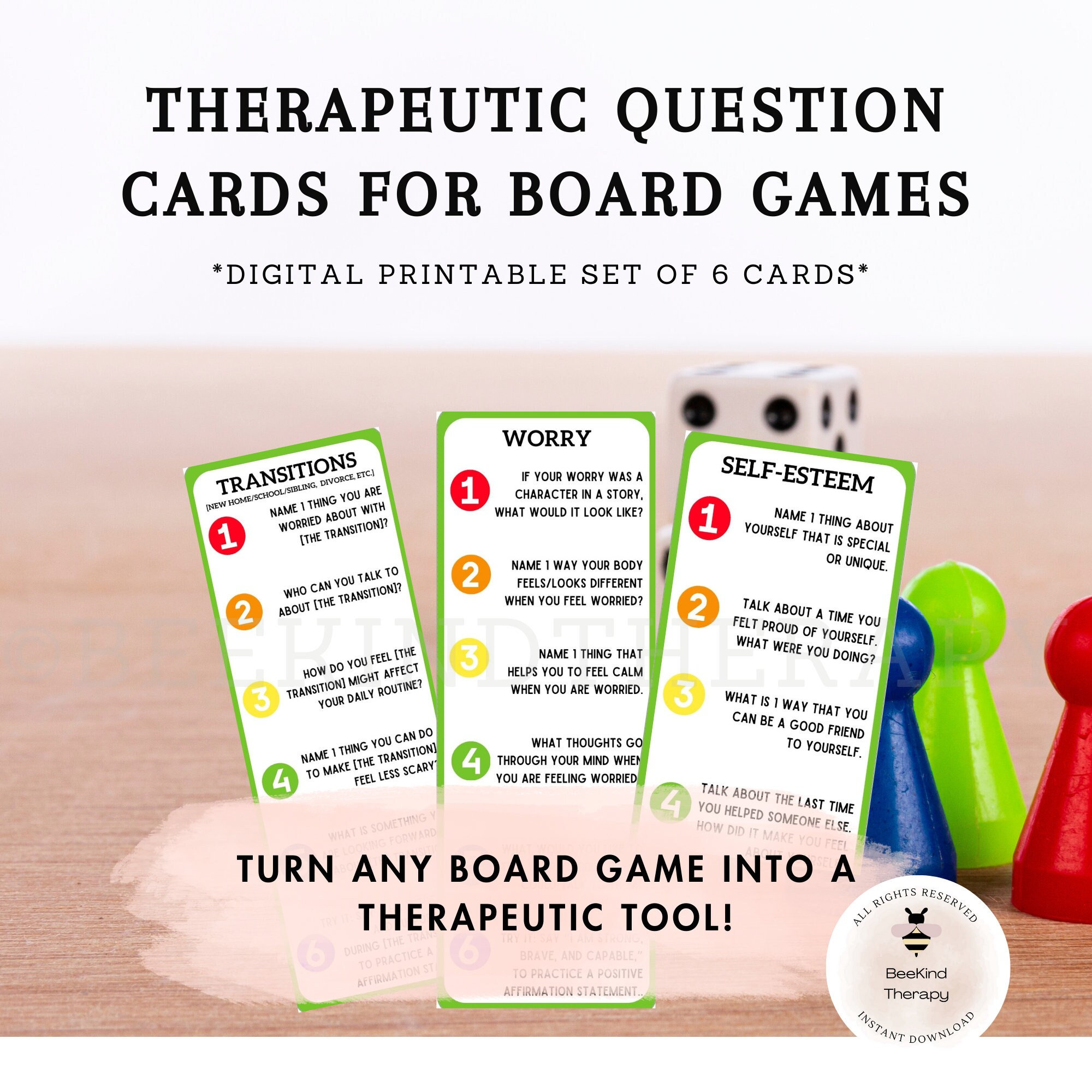 Therapeutic Question Cards for Board Games, Counseling and Therapy Game ...