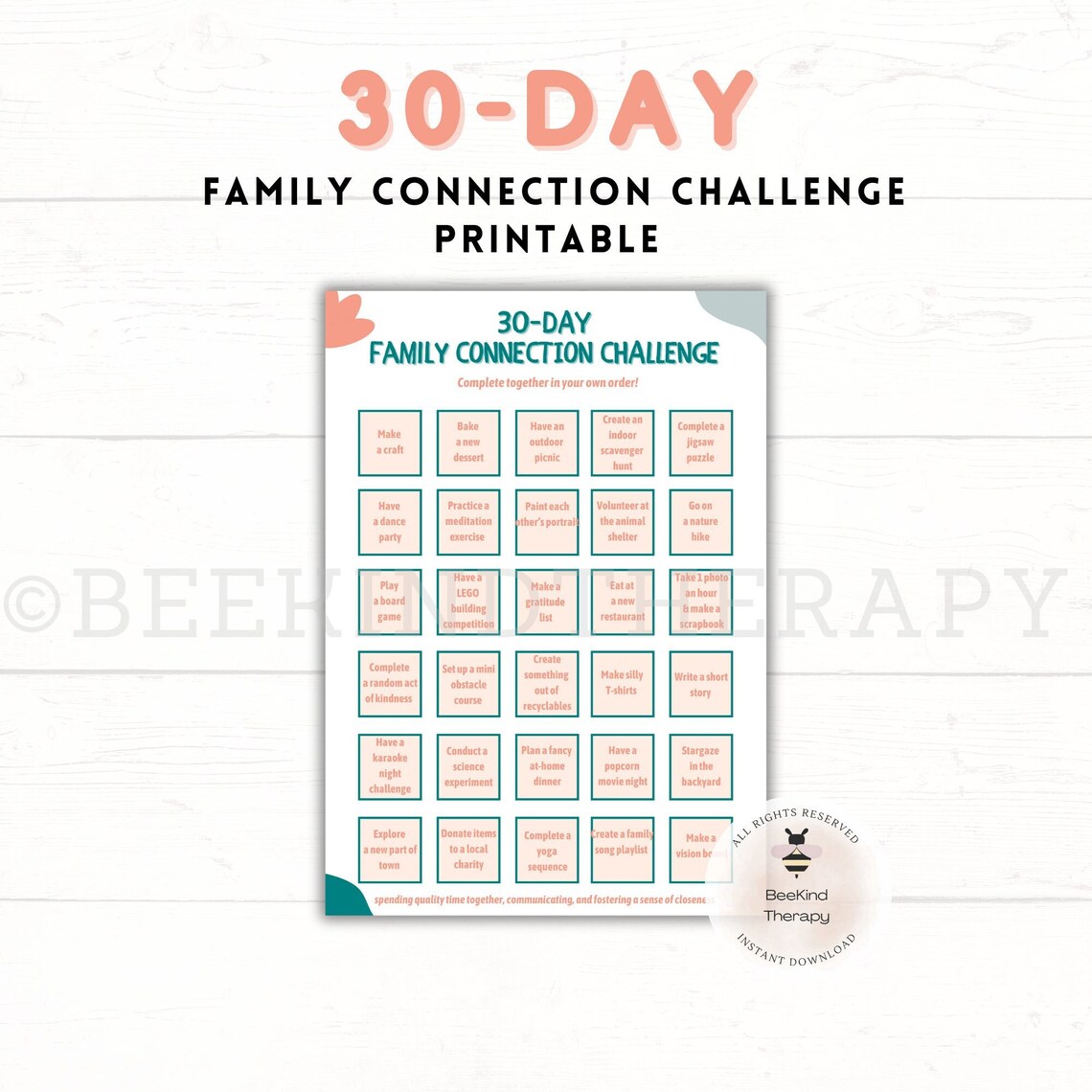 30 Day Family Connection Challenge, Family Calendar Printable, Family ...