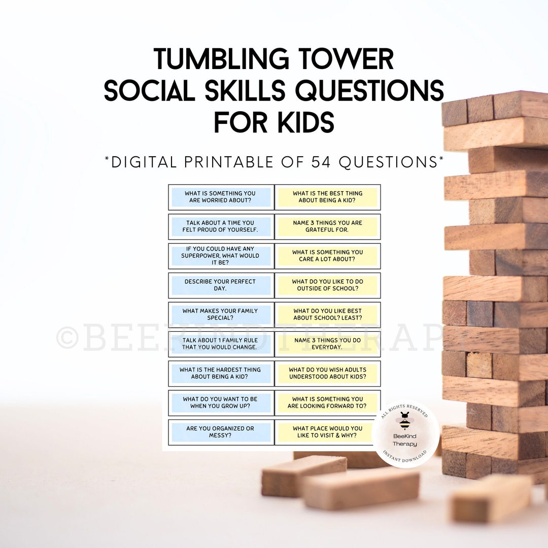 Tumbling Tower Social Skills Questions for Kids, Therapy Game Tools ...