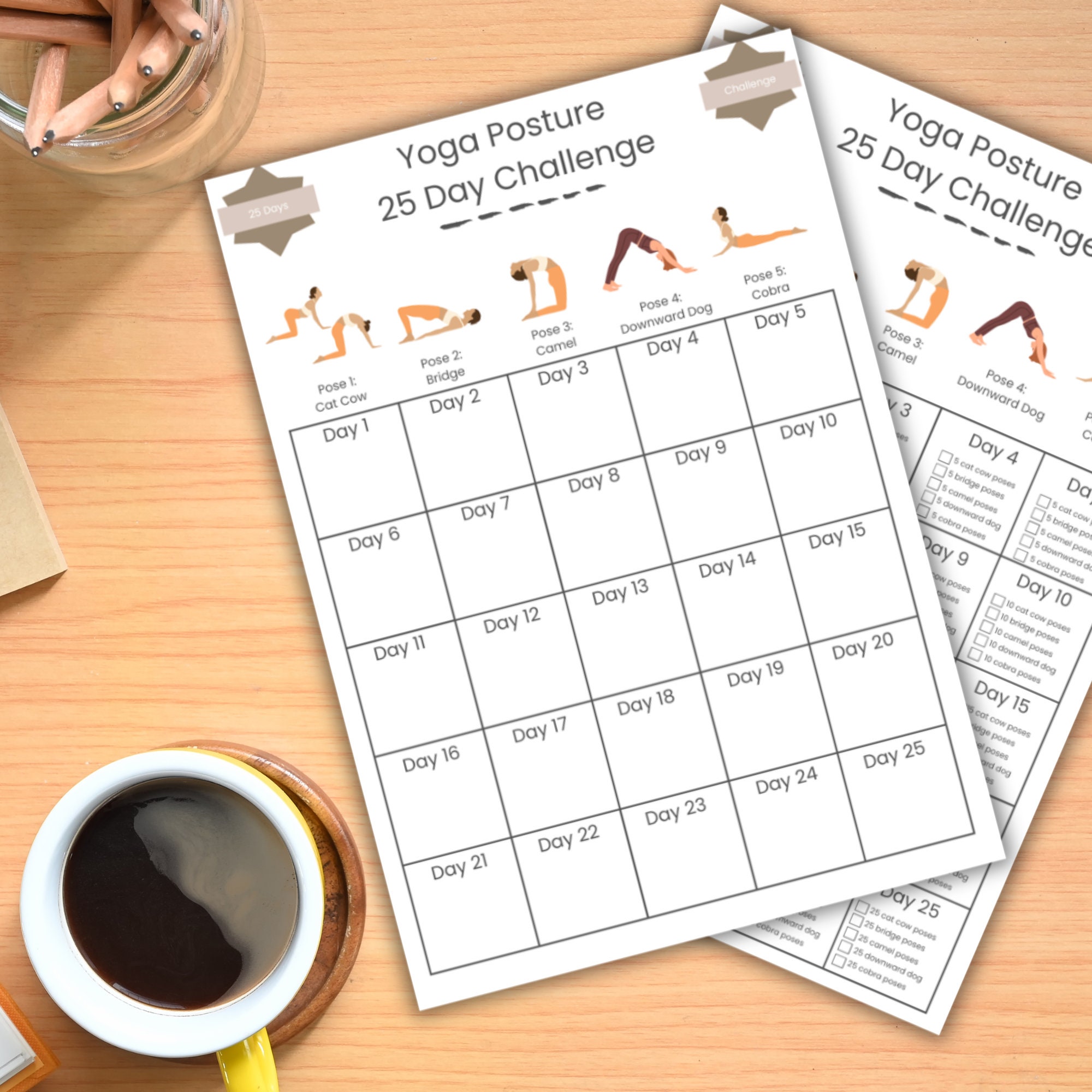 25 Day Yoga Posture Challenge, Home Workout, Fitness Tracker, Digital ...