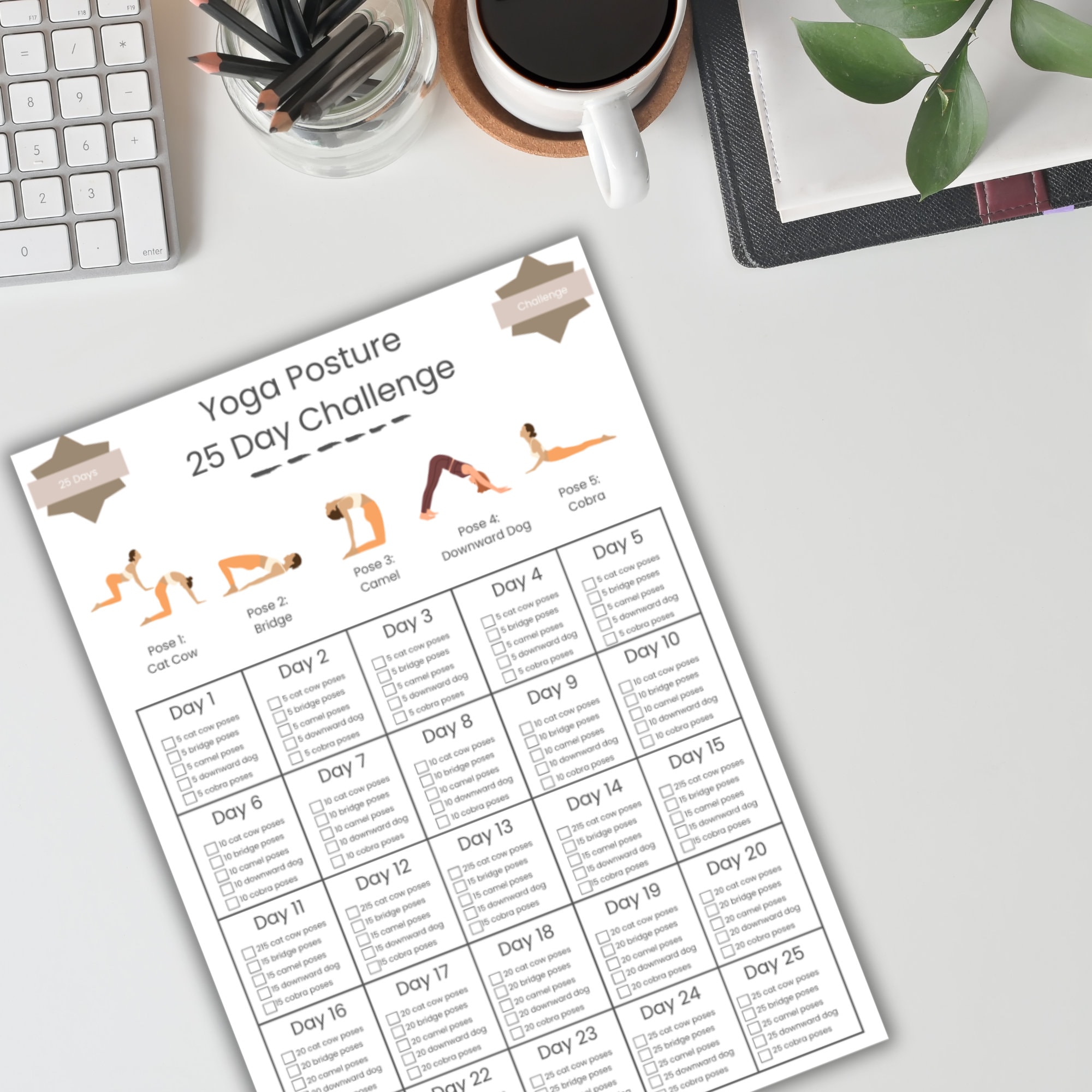 25 Day Yoga Posture Challenge, Home Workout, Fitness Tracker, Digital ...