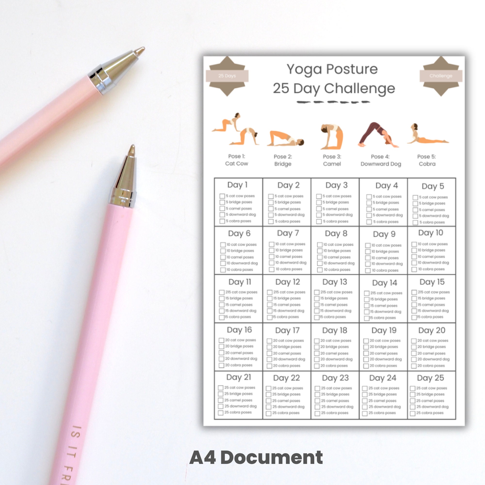 25 Day Yoga Posture Challenge, Home Workout, Fitness Tracker, Digital ...