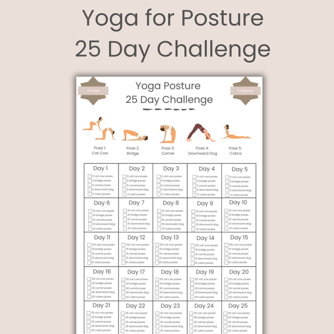 25 Day Yoga Posture Challenge, Home Workout, Fitness Tracker, Digital ...