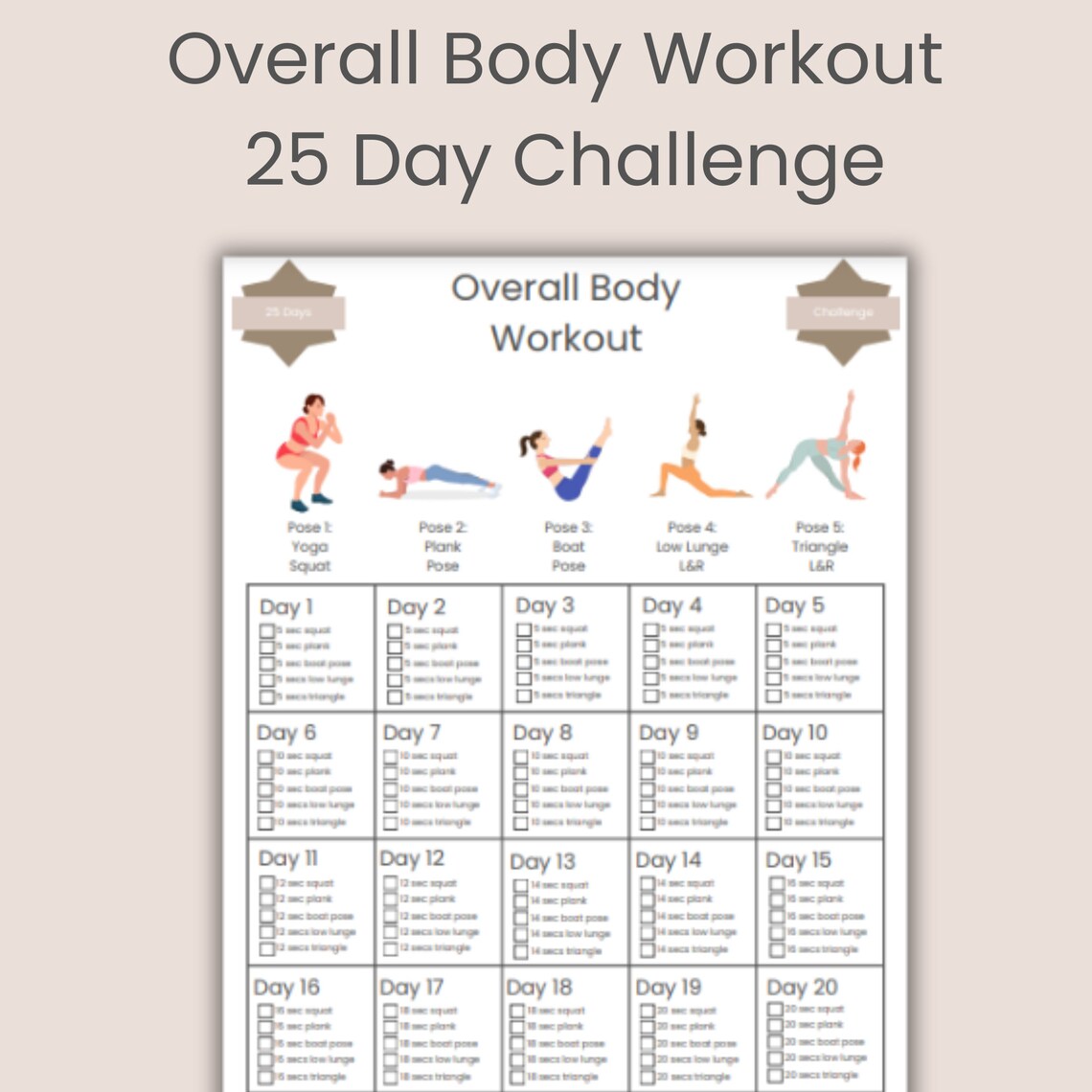Overall Body Challenge 25 Day Challenge Body Builder Tracker Digital ...