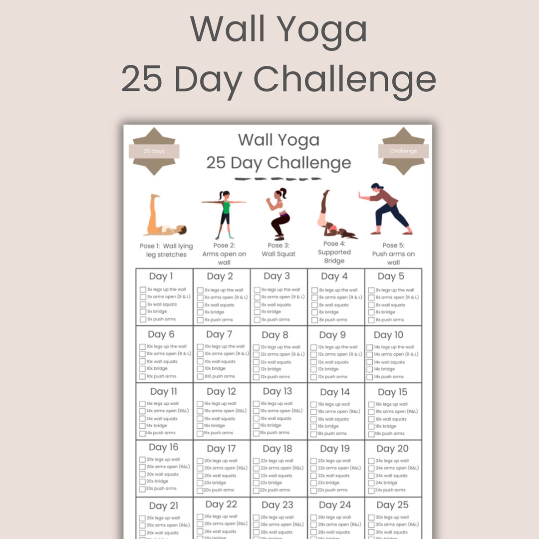 25 Day Wall Yoga Challenge, Wall Yoga, Wall Pilates, Workout Digital ...