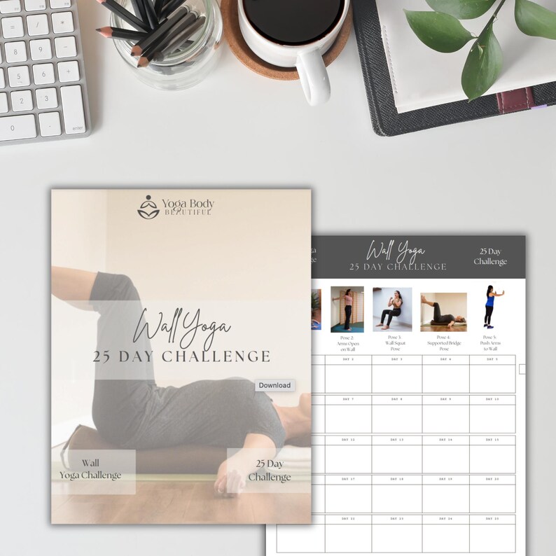 25 Day Wall Yoga Challenge, Wall Yoga, Wall Pilates, Workout Digital ...