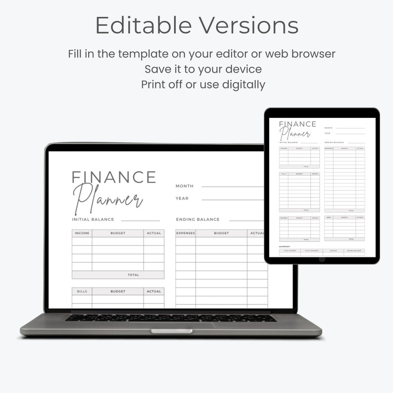 Monthly Budget Planner Printable & Fillable PDF, Budget Tracker ...