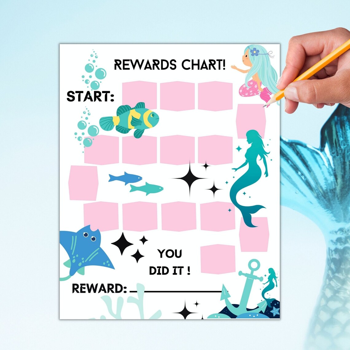 Mermaid Reward Chart Kids Rewards Chart Printable Rewards - Etsy
