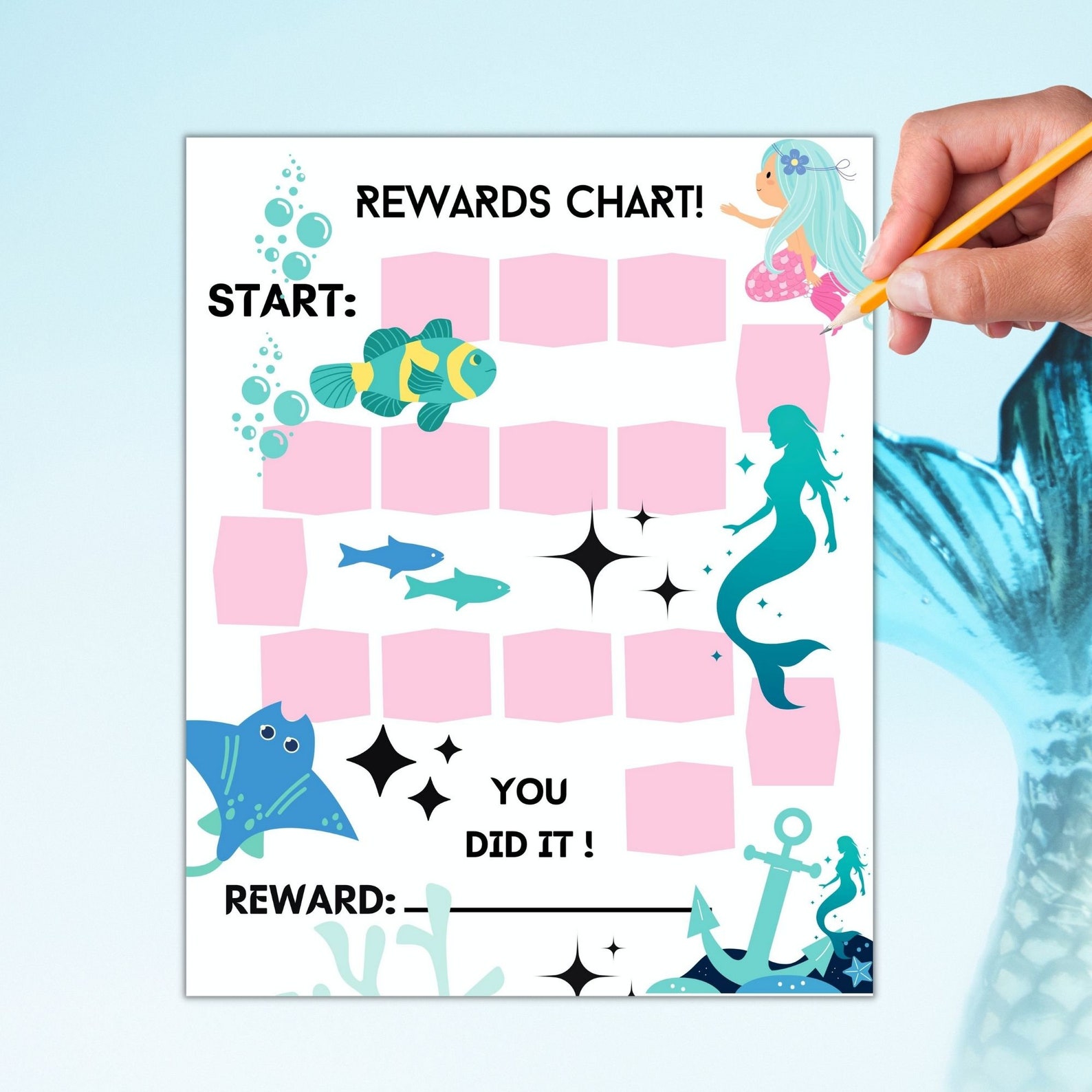 Mermaid Reward Chart Kids Rewards Chart Printable Rewards - Etsy