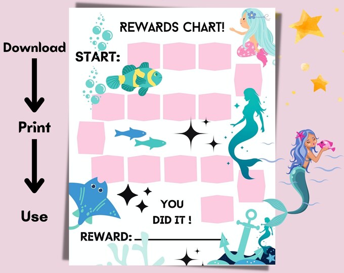 Mermaid Reward Chart, Kids Rewards Chart, Printable Rewards Chart ...