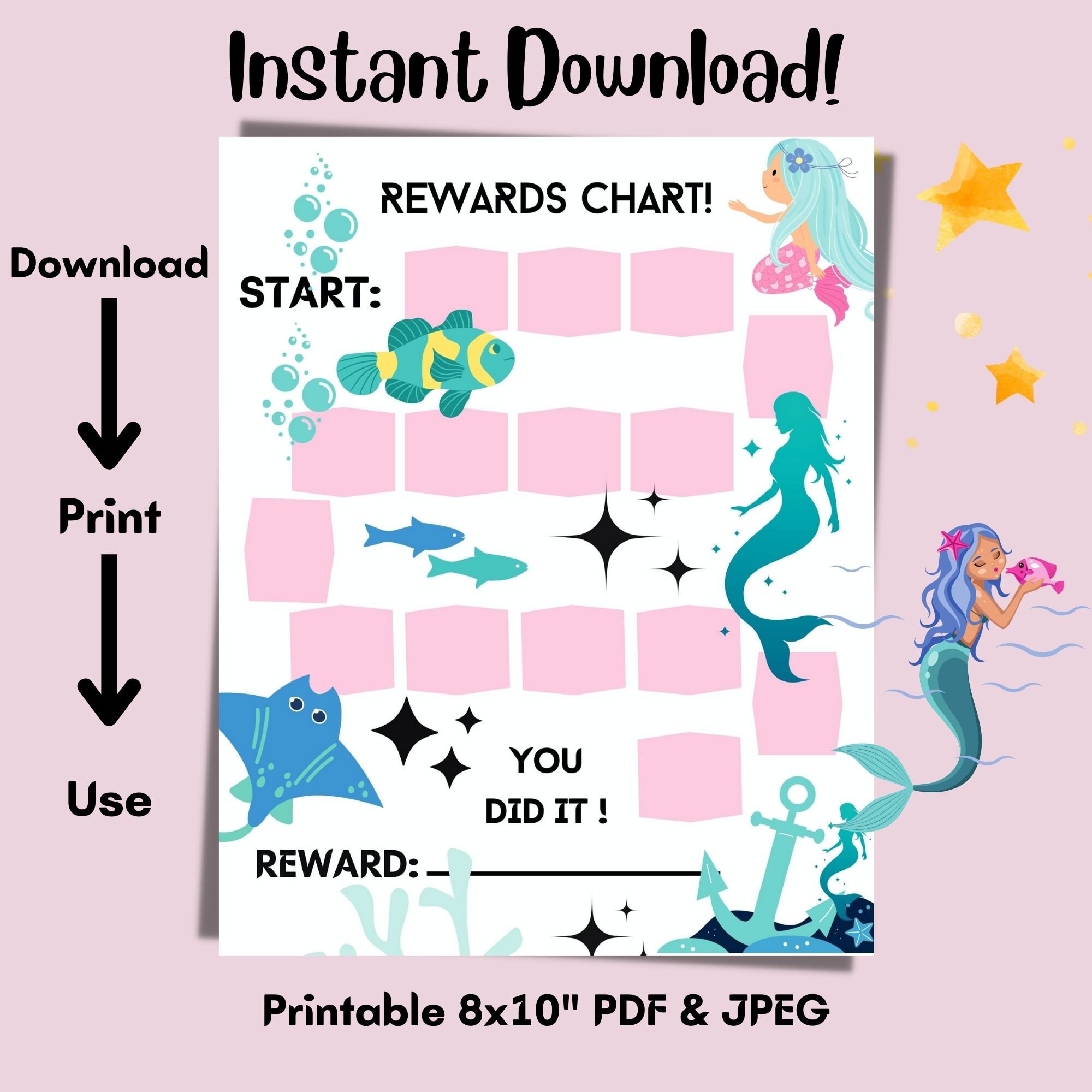 Mermaid Reward Chart Kids Rewards Chart Printable Rewards - Etsy