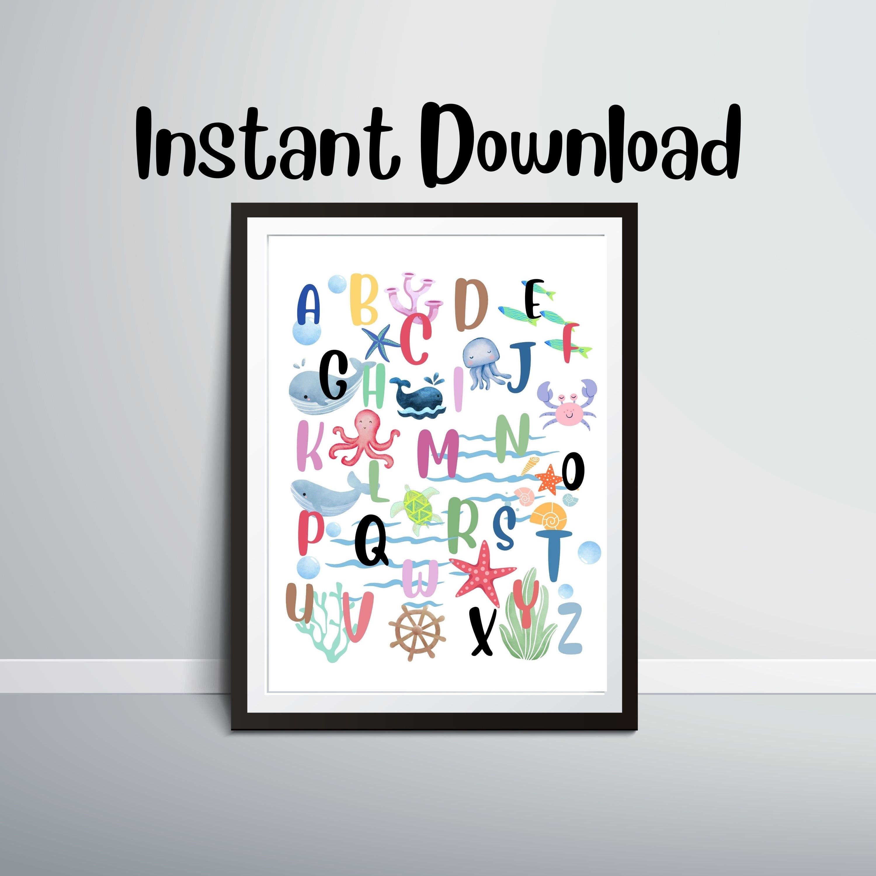 Ocean Nursery Decor, Alphabet Poster, Watercolour PRINTABLE Wall Art ...