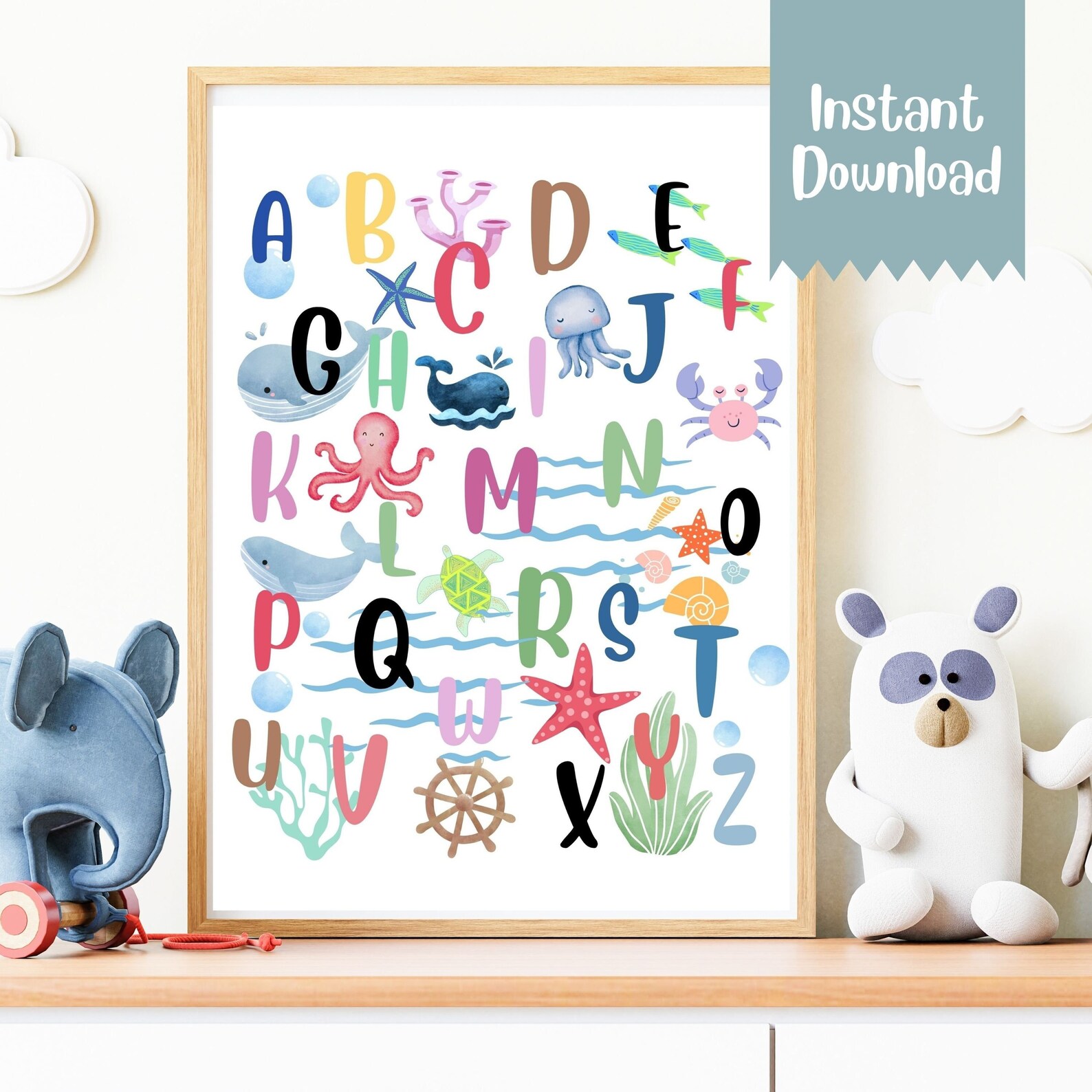 Ocean Nursery Decor, Alphabet Poster, Watercolour PRINTABLE Wall Art ...