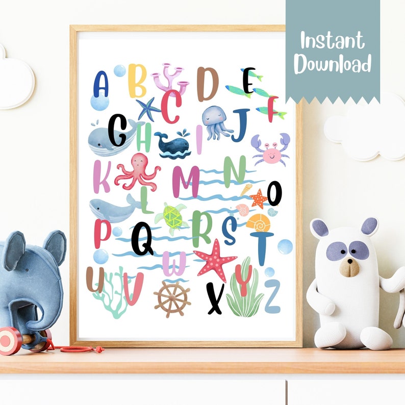 Ocean Nursery Decor Alphabet Poster Watercolour PRINTABLE - Etsy