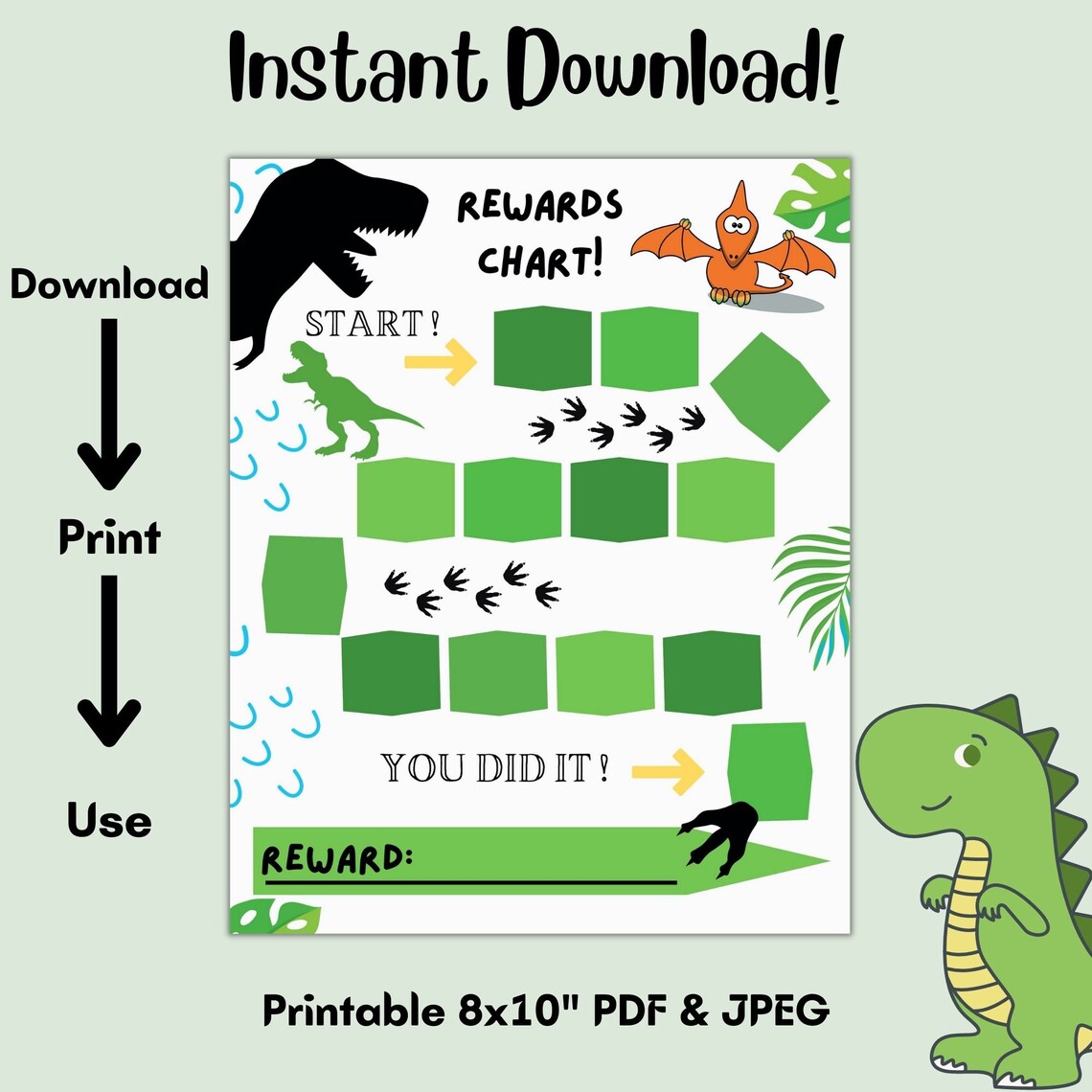 Dinosaur Reward Chart Kids Rewards Chart Printable Rewards - Etsy