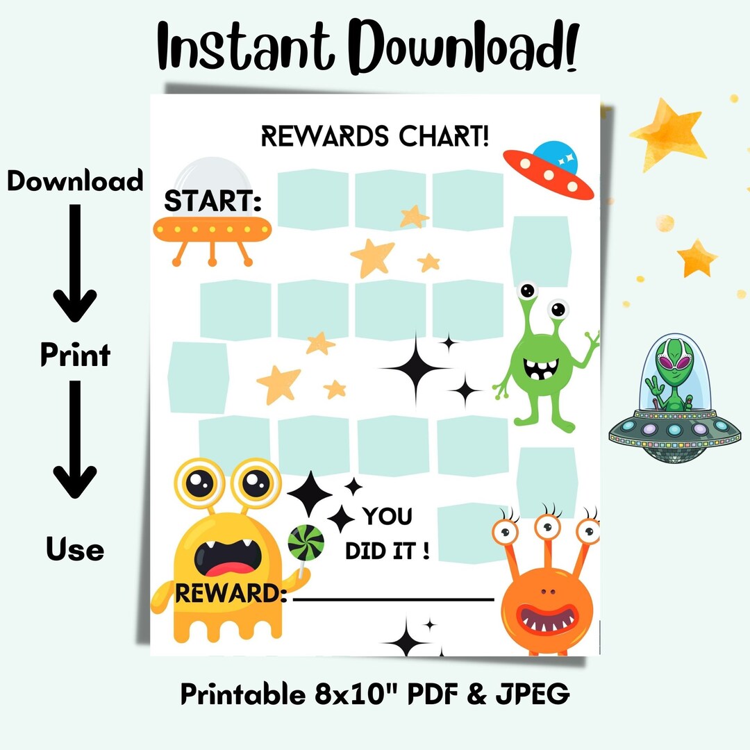 Alien Reward Chart, Kids Rewards Chart, Printable Rewards Chart, Girls ...
