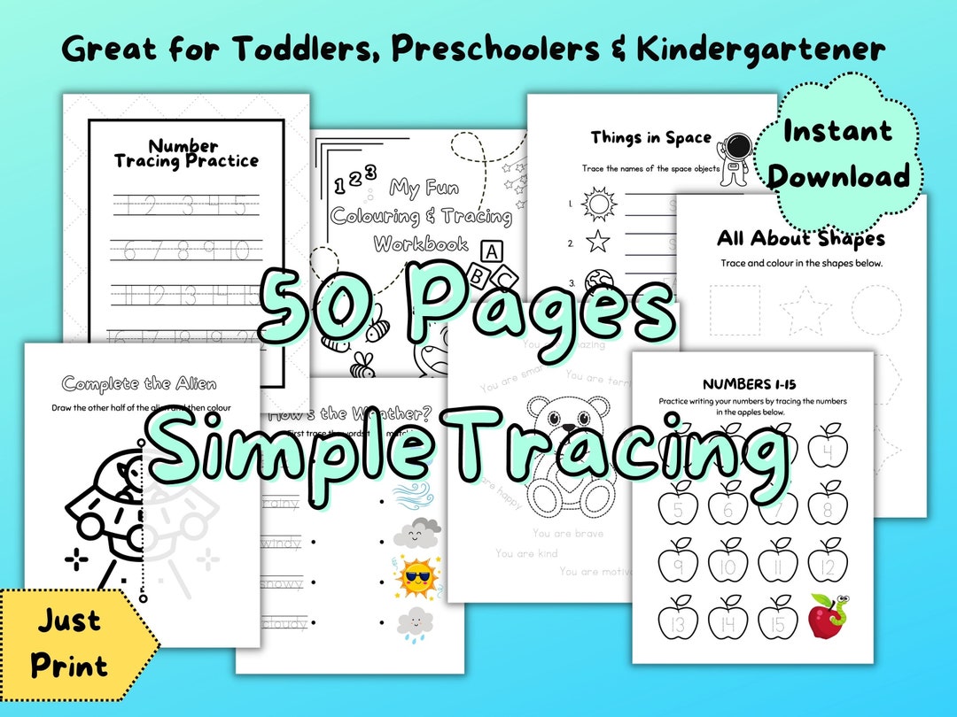 Printable Tracing Worksheet Bundle Alphabet Number Letter Color Shape ...