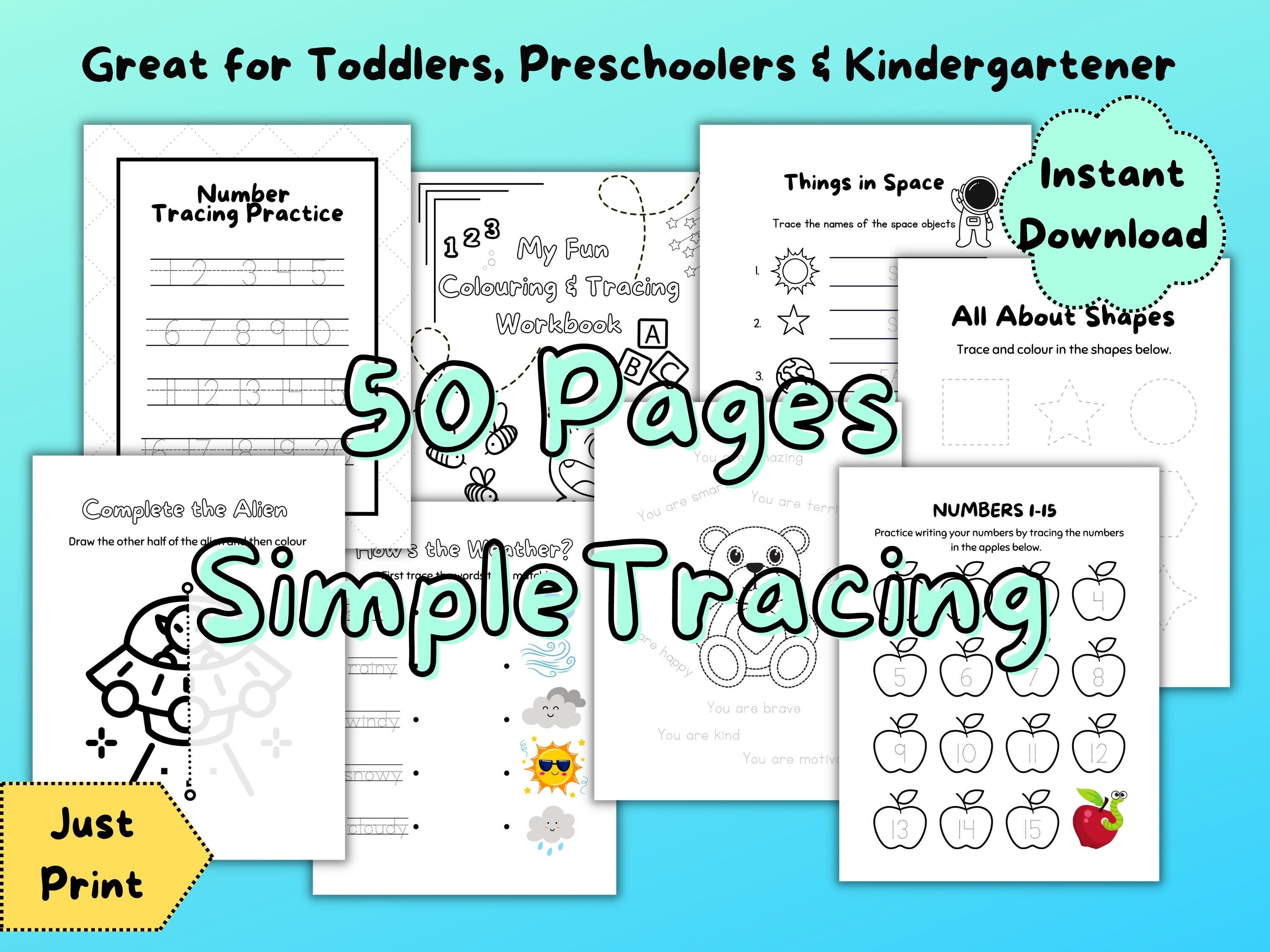 Printable Tracing Worksheet Bundle Alphabet Number Letter Color Shape ...