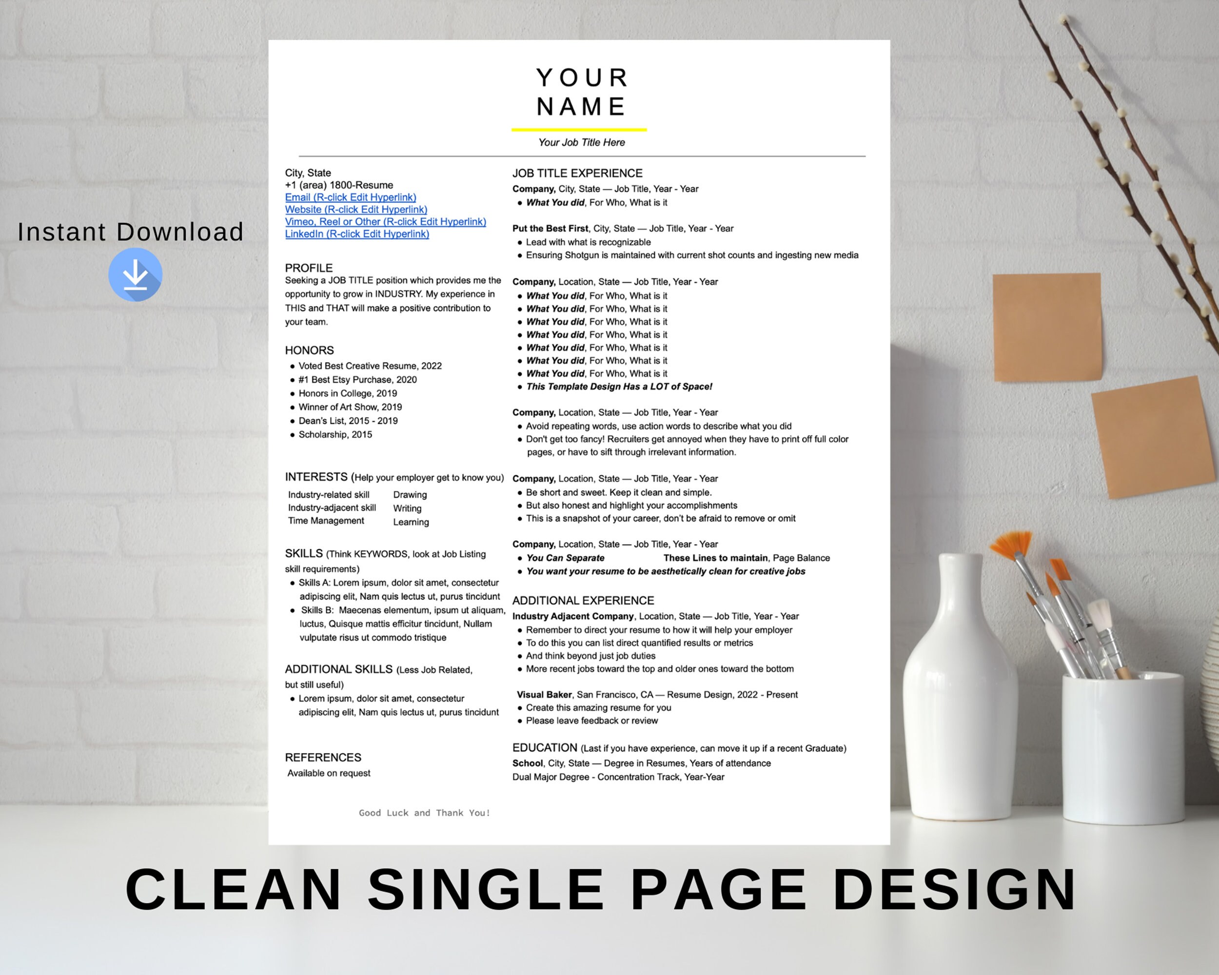 Creative Resume Template, Editable Google Doc on Cloud, Professional CV ...