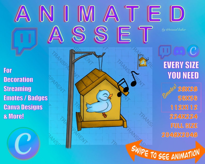 Singing Bird Animated Emote, Twitch, Discord, Canva (GIF, MP4, PNG) - Etsy