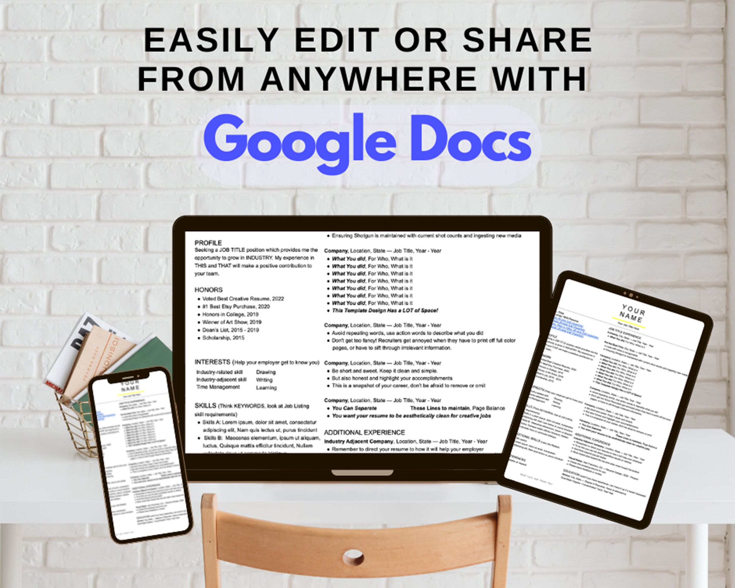 Creative Resume Template, Editable Google Doc on Cloud, Professional CV ...