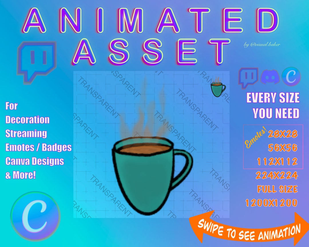 Animated Coffee for Canva Twitch Discord | Coffee Emote, Coffee Cup ...