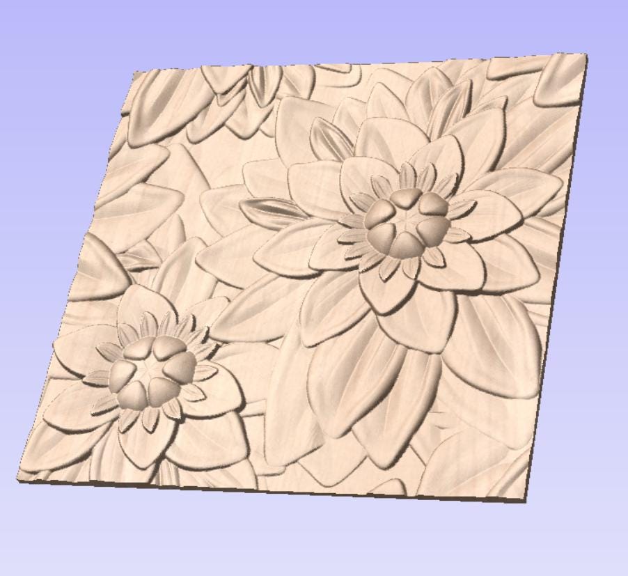 Digital CNC File Floral Big Flowers Pointed Petals Square Panel 3D Wood ...