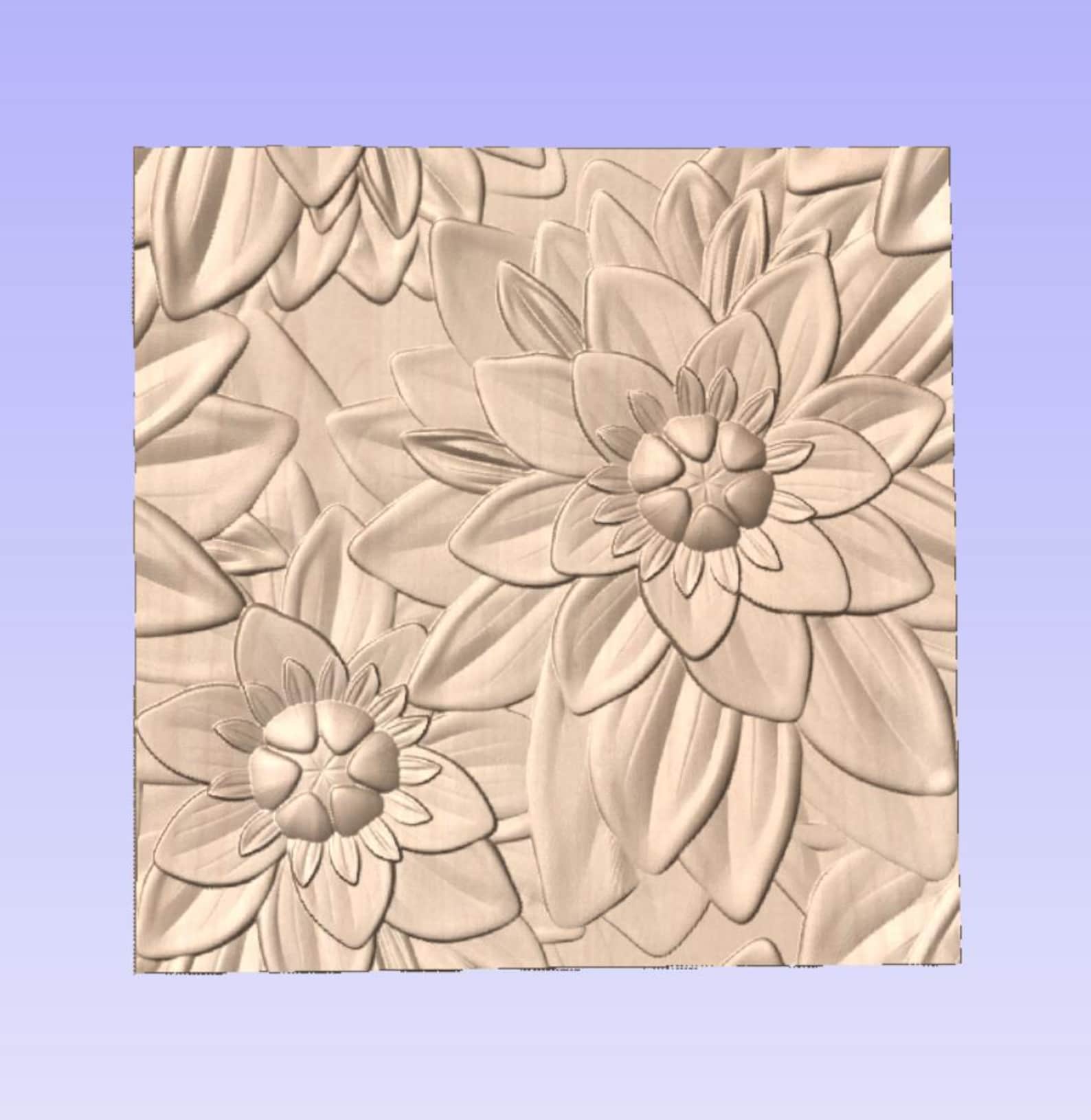 Digital CNC File Floral Big Flowers Pointed Petals Square Panel 3D Wood ...
