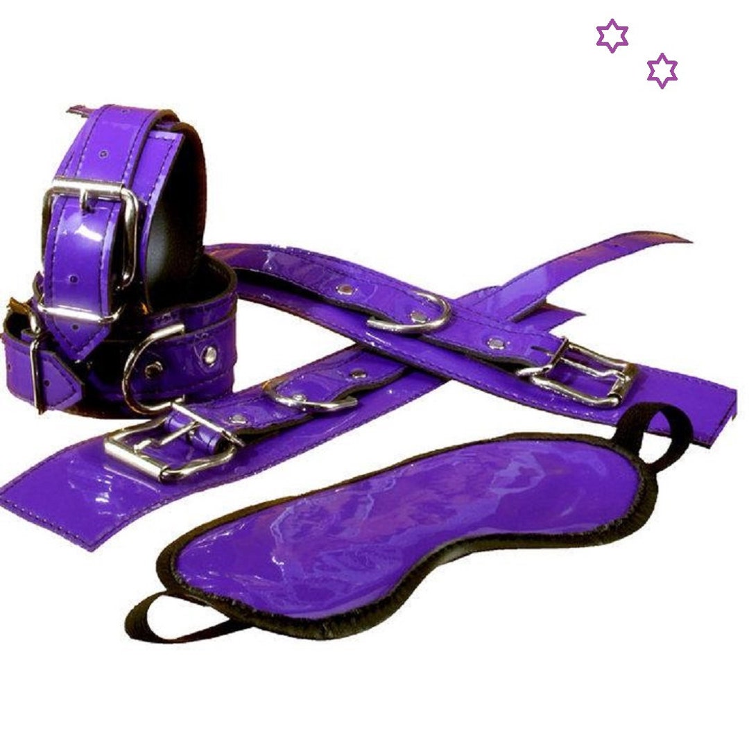 Purple Deluxe PVC Bondage Restraint Kit Accessories Blindfold Ankle ...